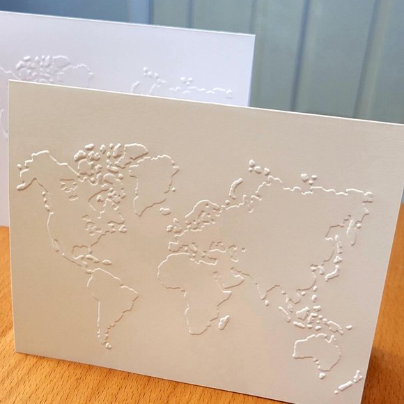 Hand Crafted | Office | Embossed World Map Set Of 6 Cards Globe ...